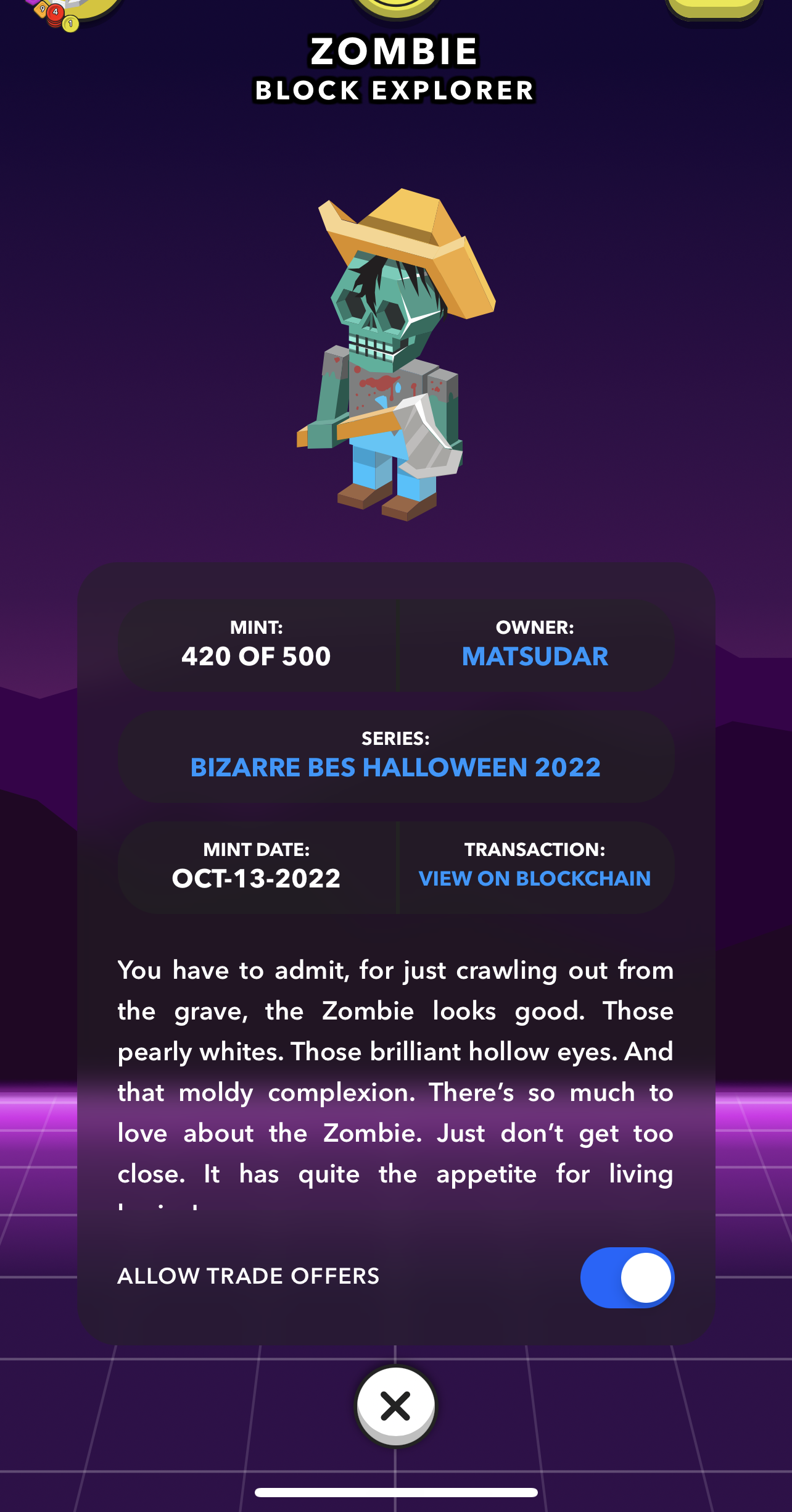 Bizarre Zombie Block Explorer - Mahoney MetaVerse Hodlings